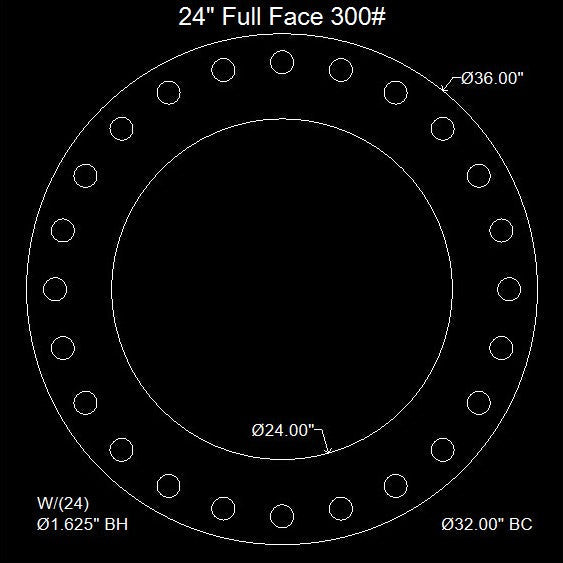24" Full Face Flange Gasket (w/24 Bolt Holes) - 300 Lbs. - 1/16" Thick ...